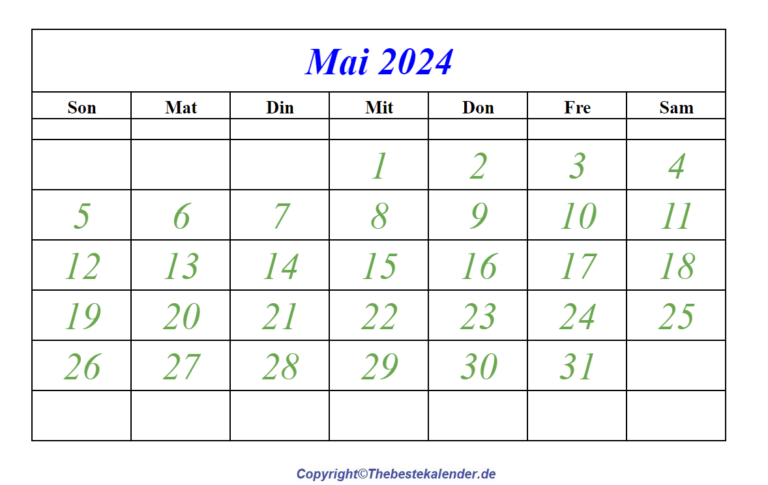 Kalenderblatt Mai 2024 | The Beste Kalender