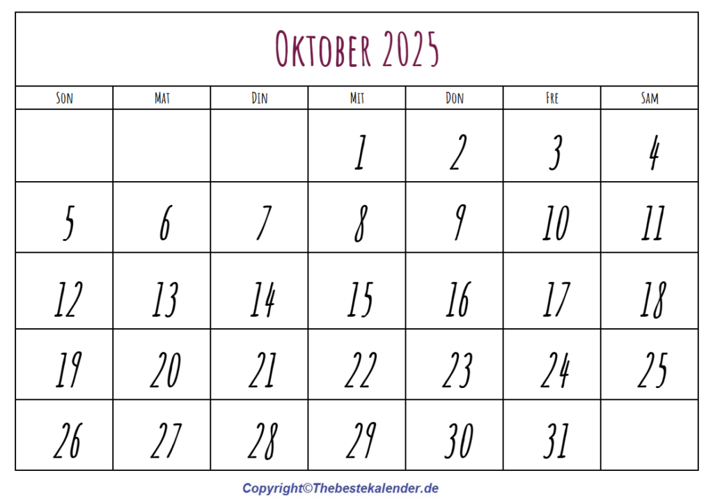 Oktober 2025 Kalender Zum Ausdrucken | The Beste Kalender