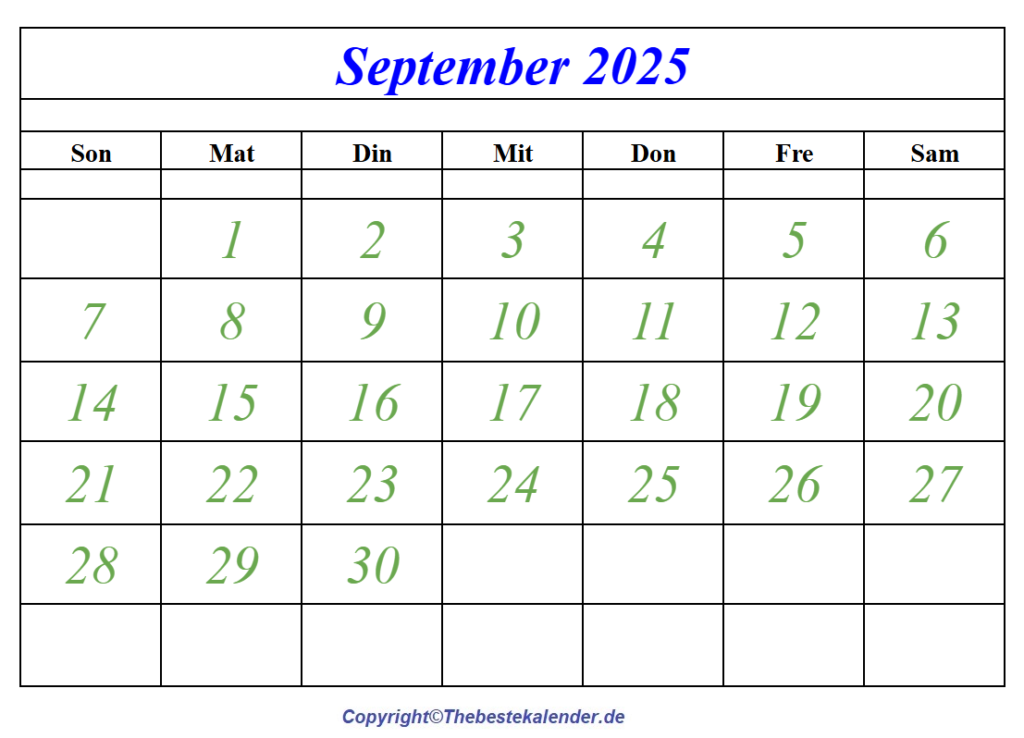 Kostenlos Druckbare September 2025 Kalender Zum Ausdrucken