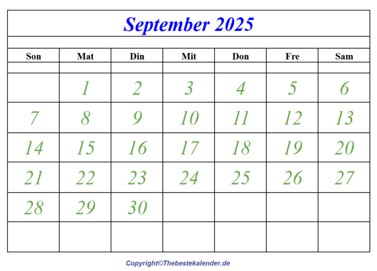 Kostenlos Druckbare September 2025 Kalender Zum Ausdrucken