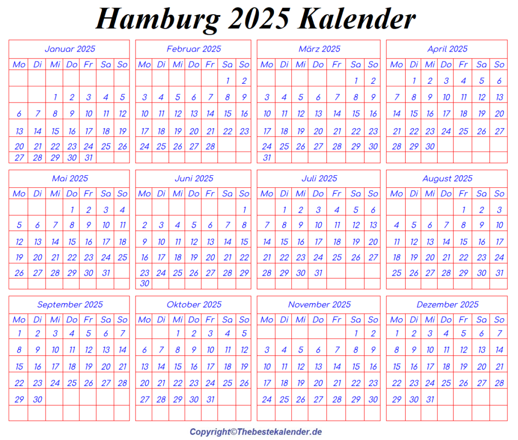 Hamburg 2025 Kalender Zum Ausdrucken | The Beste Kalender