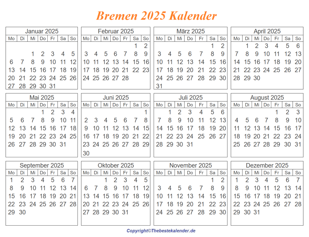 Bremen 2025 Kalender | The Beste Kalender